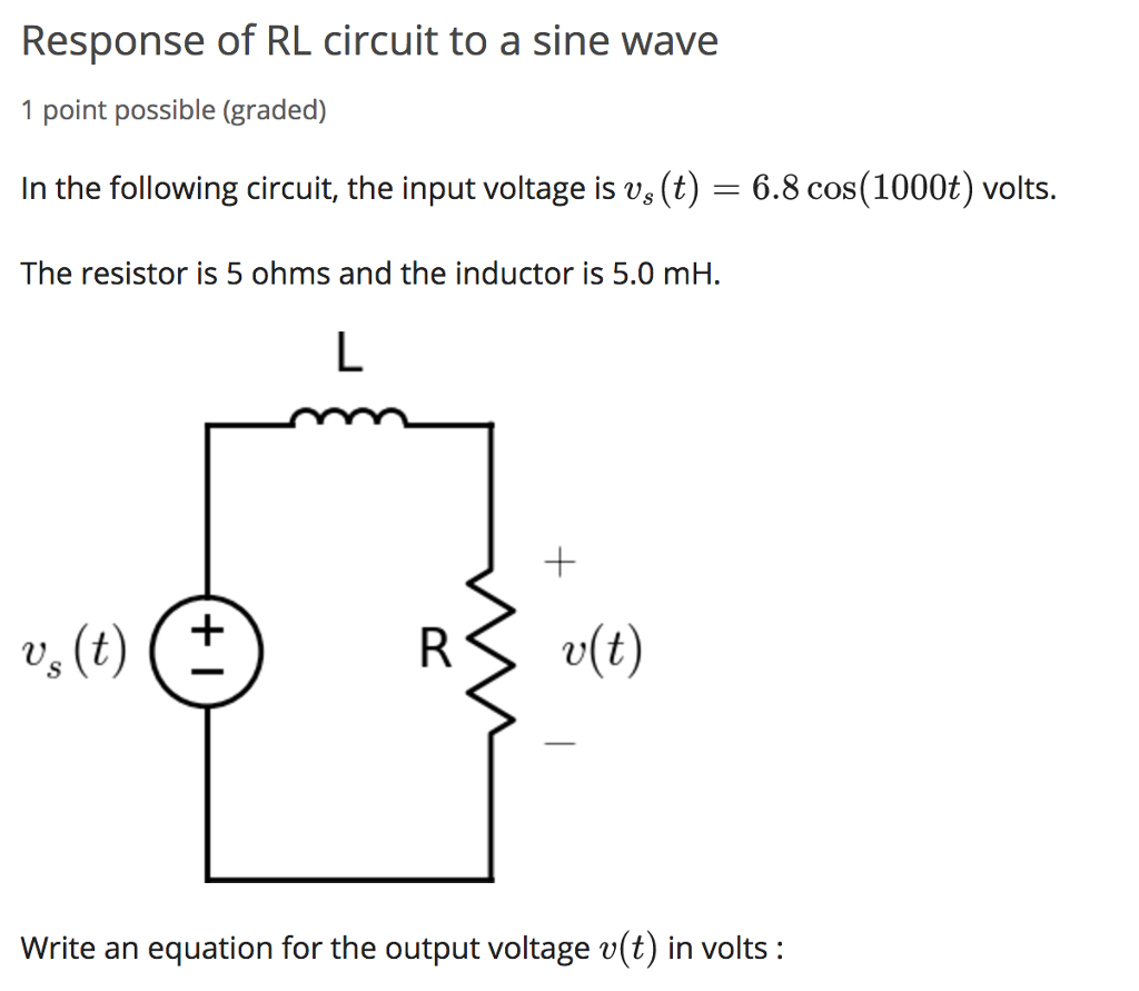 Solved Response of RC circuit to a sine wave 1 point | Chegg.com