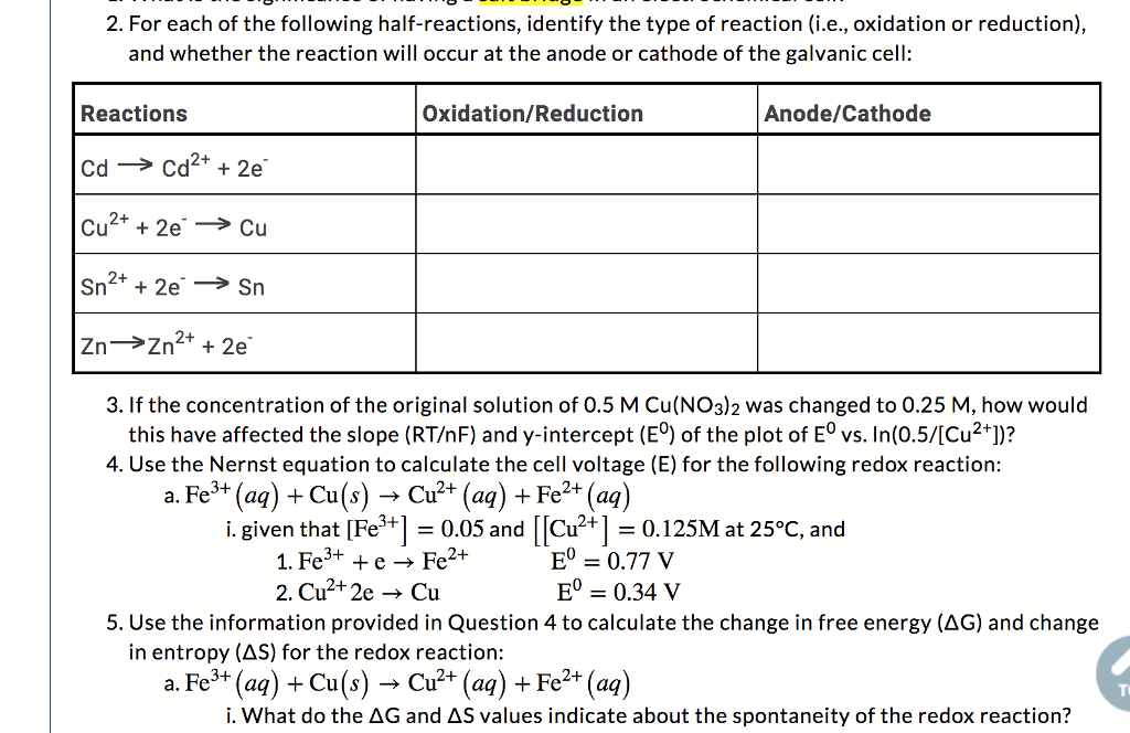 Solved 2 For Each Of The Following Half Reactions Identify