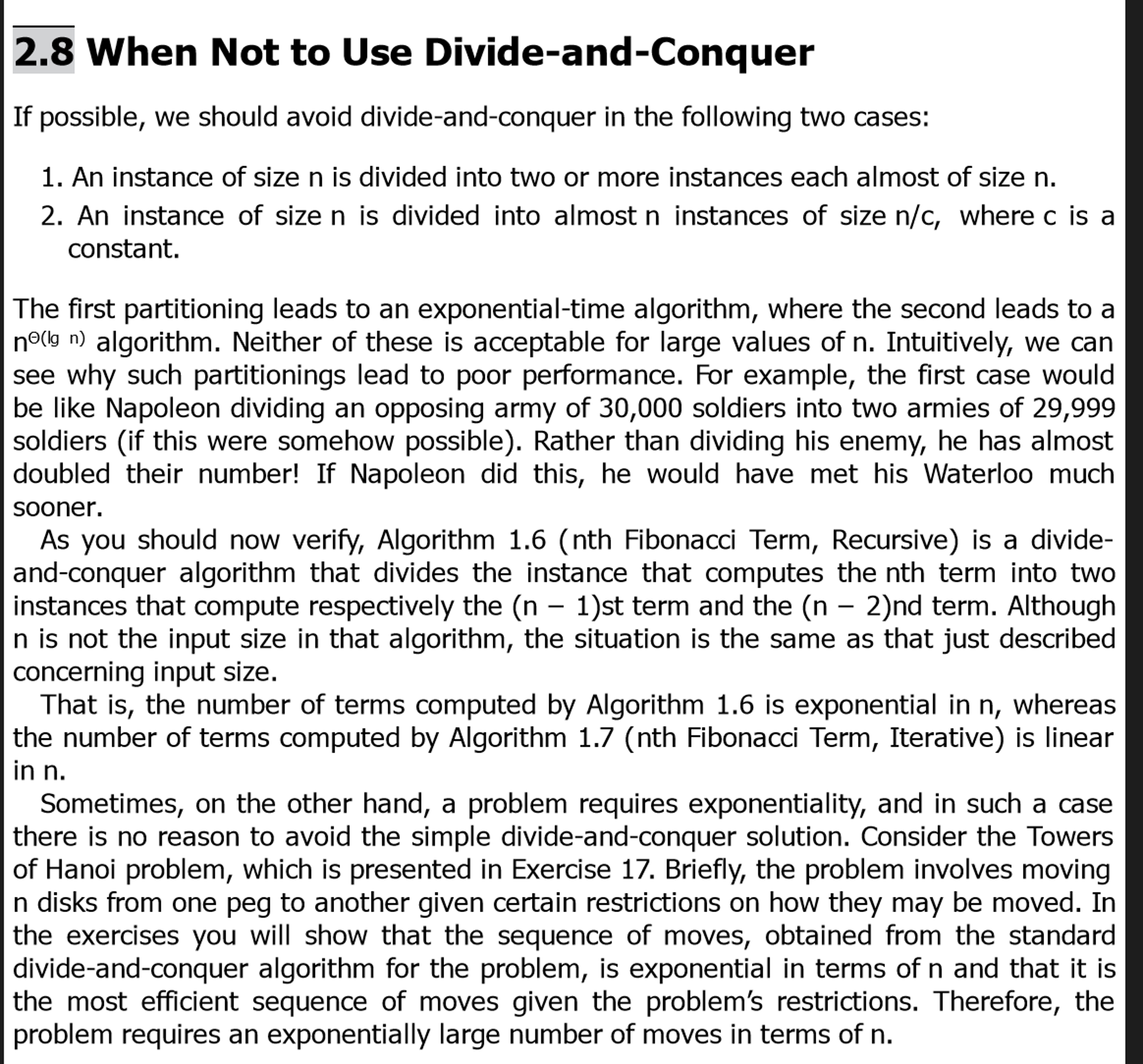 Solved 2 8 When Not To Use Divide And Conquer If Possible