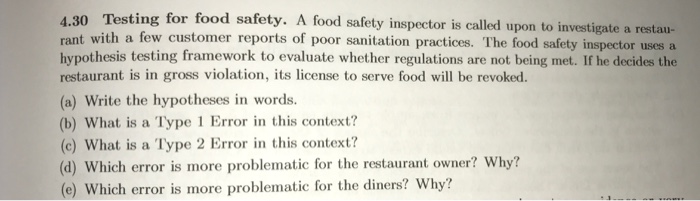 Solved Testing for food safety. A food safety inspector is | Chegg.com