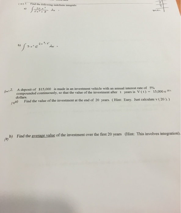 Solved Find the following indefinite integrals: integral | Chegg.com