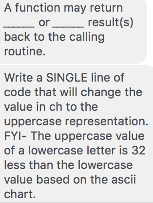 Solved A function may return _ or result(s) back to the | Chegg.com