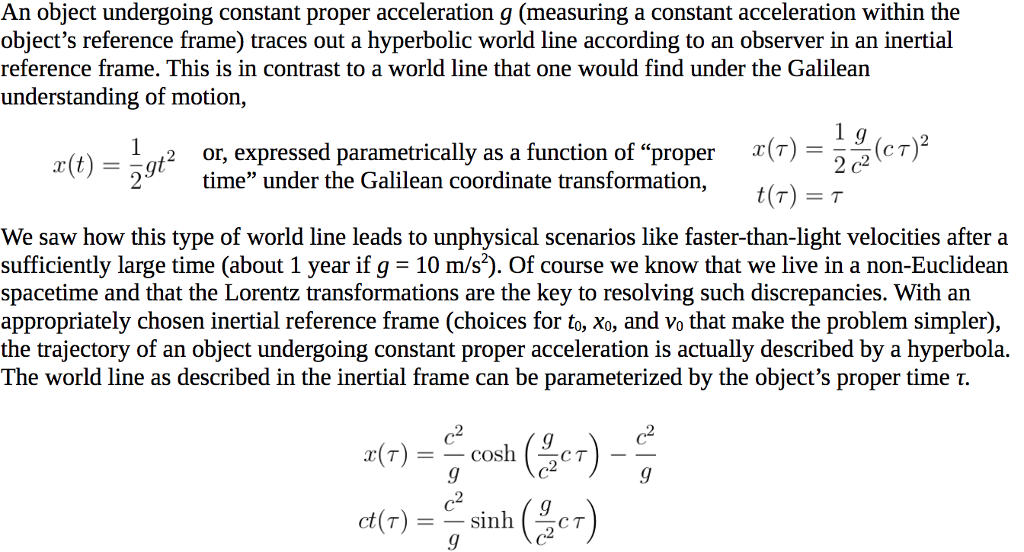 Solved An Object Undergoing Constant Proper Acceleration G