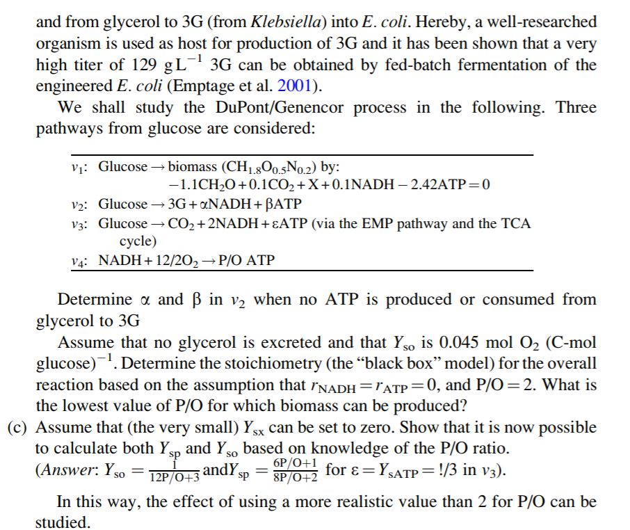 Problem 5.5 Production of propane 1,3-diol (3G) by | Chegg.com