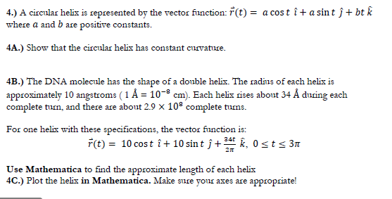 Solved )A helix is represented by the vector function: F(t)- | Chegg.com