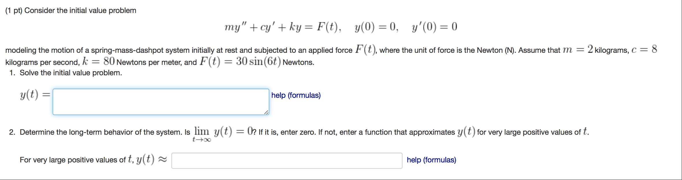 Solved Consider the initial value problem my" + cy' + ky = | Chegg.com