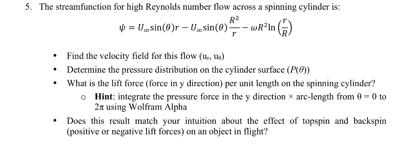 Solved 5. The streamfunction for high Reynolds number flow | Chegg.com