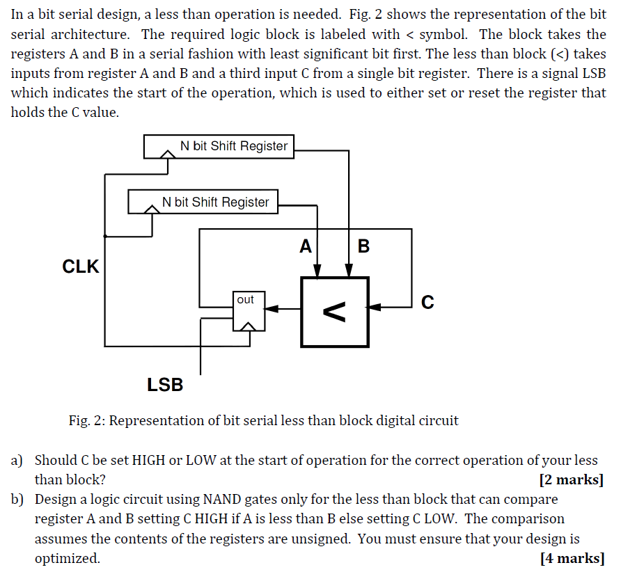 Solved In a bit serial design, a less than operation is | Chegg.com