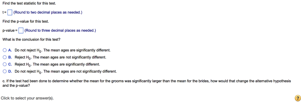 Solved Age (years) Groom Bride 26 28 20 32 32 29 26 39 45 40 | Chegg.com