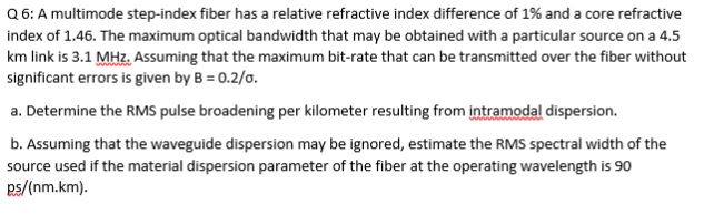 A multimode step-index fiber has a relative | Chegg.com