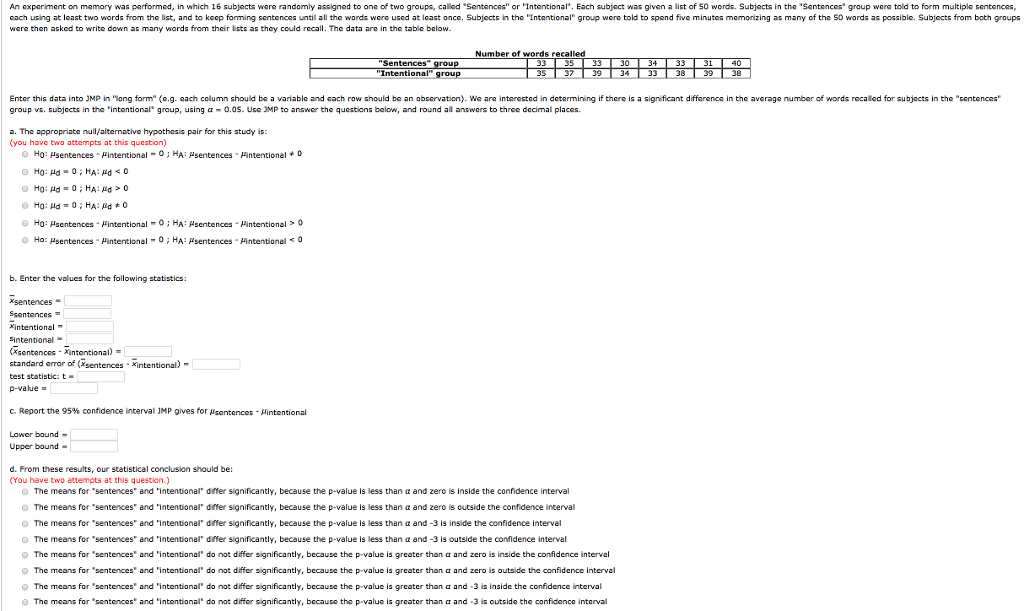 Solved An experiment on memory was performed, in vhich 16 | Chegg.com