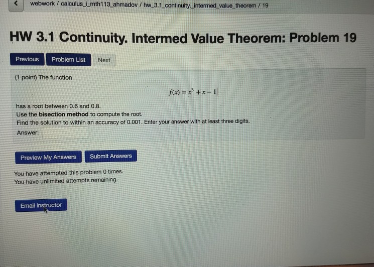 Solved webwork / calculus mth113 ahmadov / hw 3.1 continuity | Chegg.com