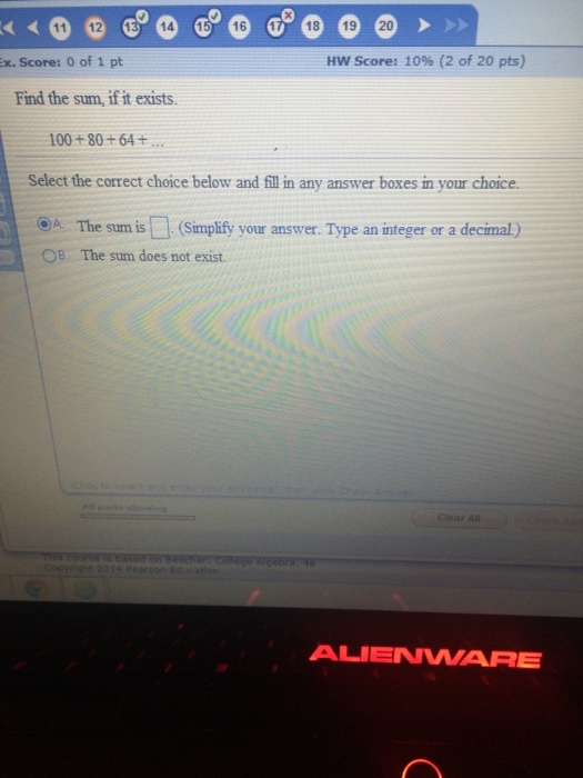 Solved Find the sum if it exists. 100 + 80 + 64 +? Select | Chegg.com