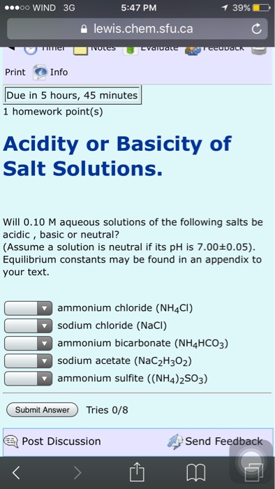 Solved Will 0.10 M aqueous solutions of the following salts | Chegg.com