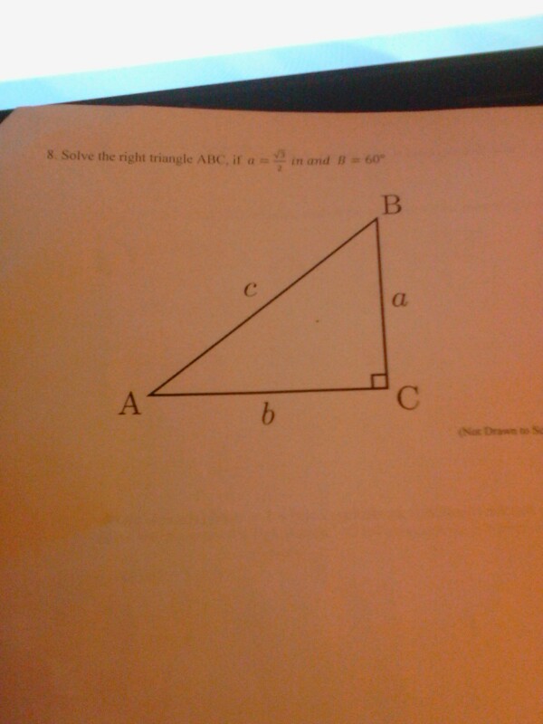 Solved Solve the right triangle ABC, if a = 5/2 in and B = | Chegg.com