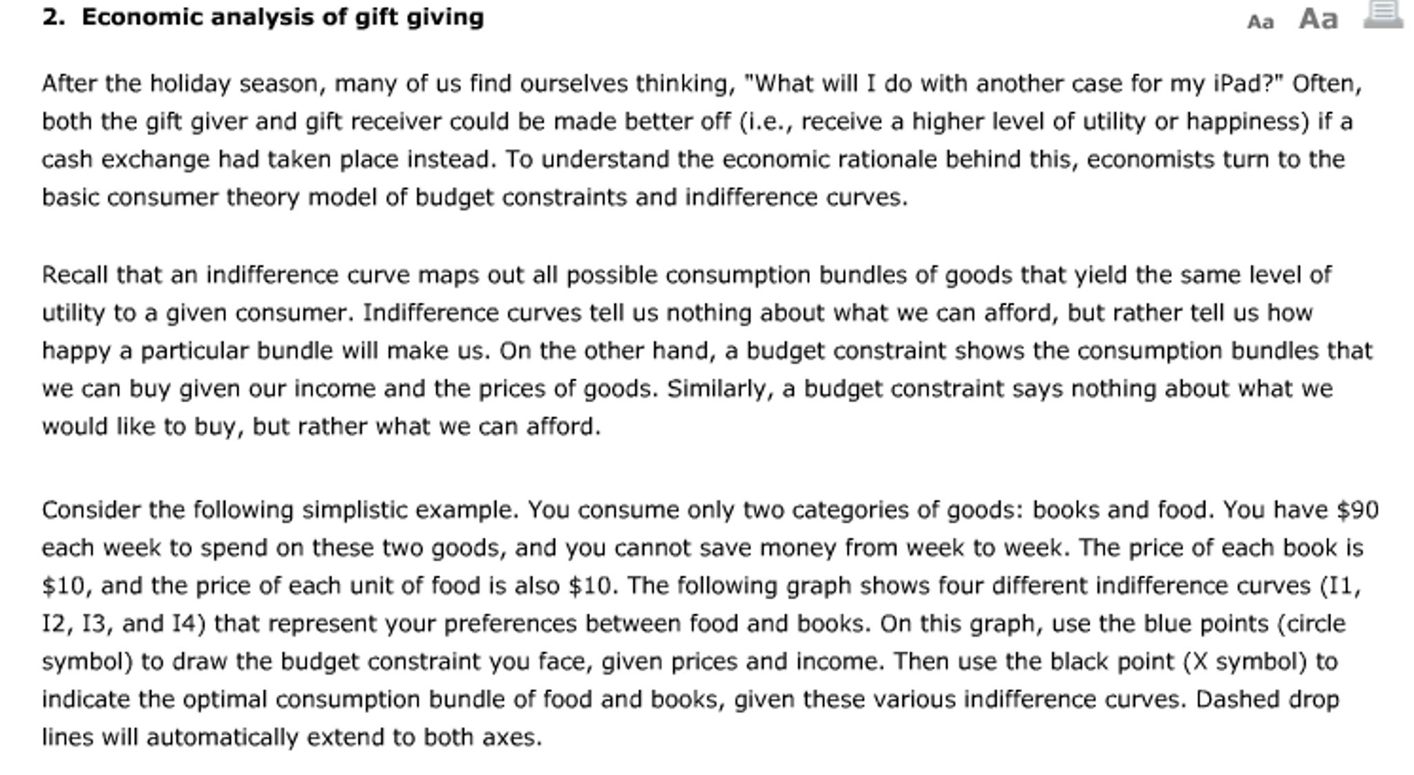 Solved 2. Economic analysis of gift giving After the holiday | Chegg.com