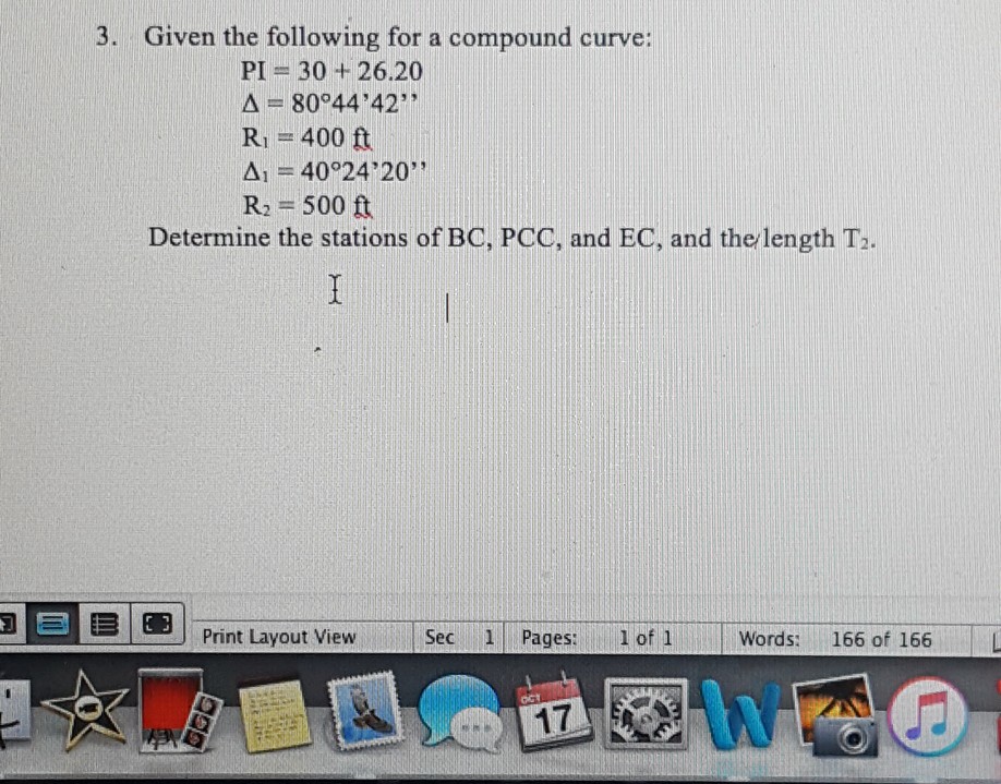 Solved 3. Given the following for a compound curve PI = 30 + | Chegg.com