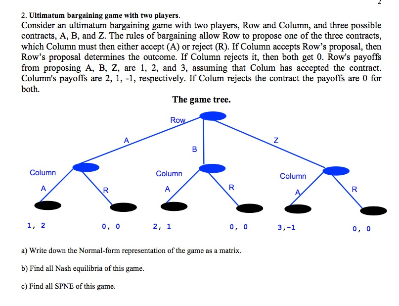 Consider an ultimatum bargaining game with two | Chegg.com