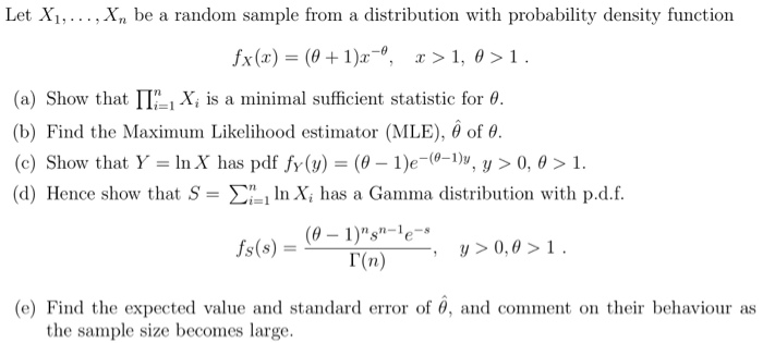 Solved Let X1 Xn Be A Random Sample From A Distribution