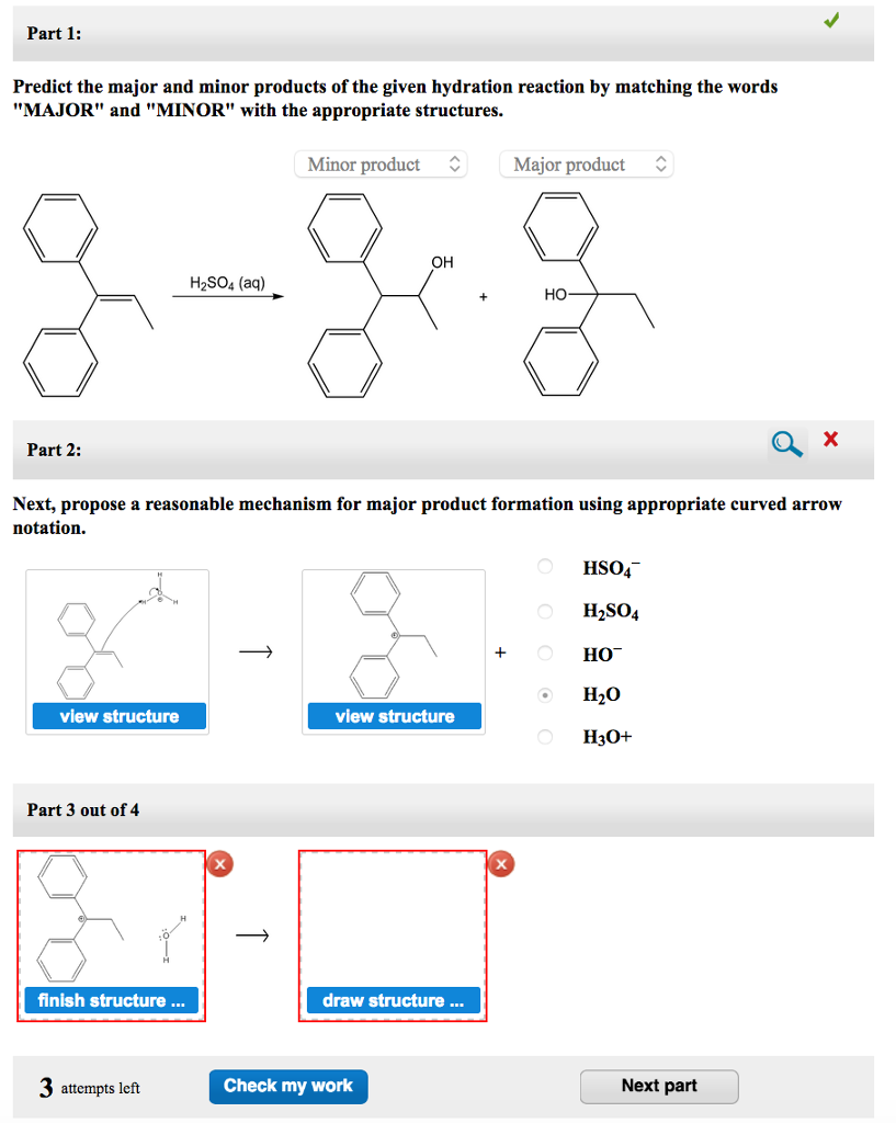 Solved Part 1: Predict the major and minor products of the | Chegg.com