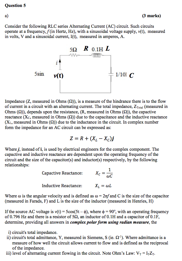 Solved a) Consider the following RLC series Alternating | Chegg.com