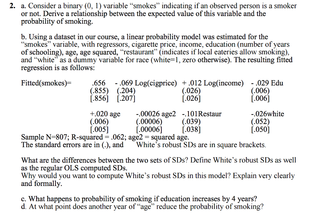 A Consider A Binary 0 1 Variable Smokes 4237