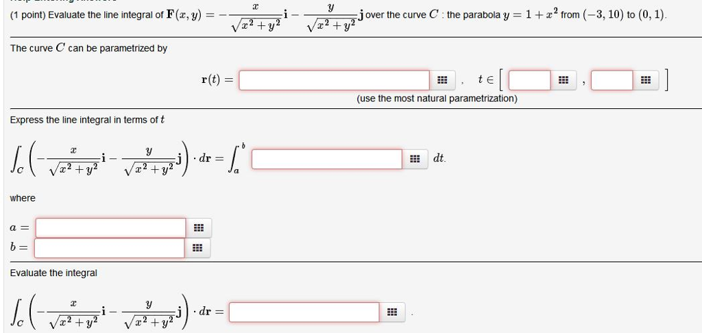 Solved (1 point) Evaluate the line integral of F(x, y) = | Chegg.com