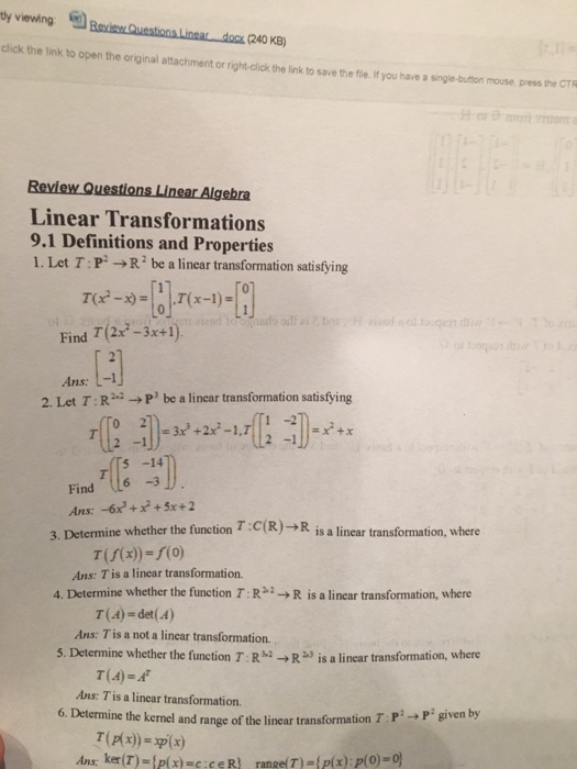 Solved Let T:P^2 rightarrow R^2 be a linear transformation | Chegg.com
