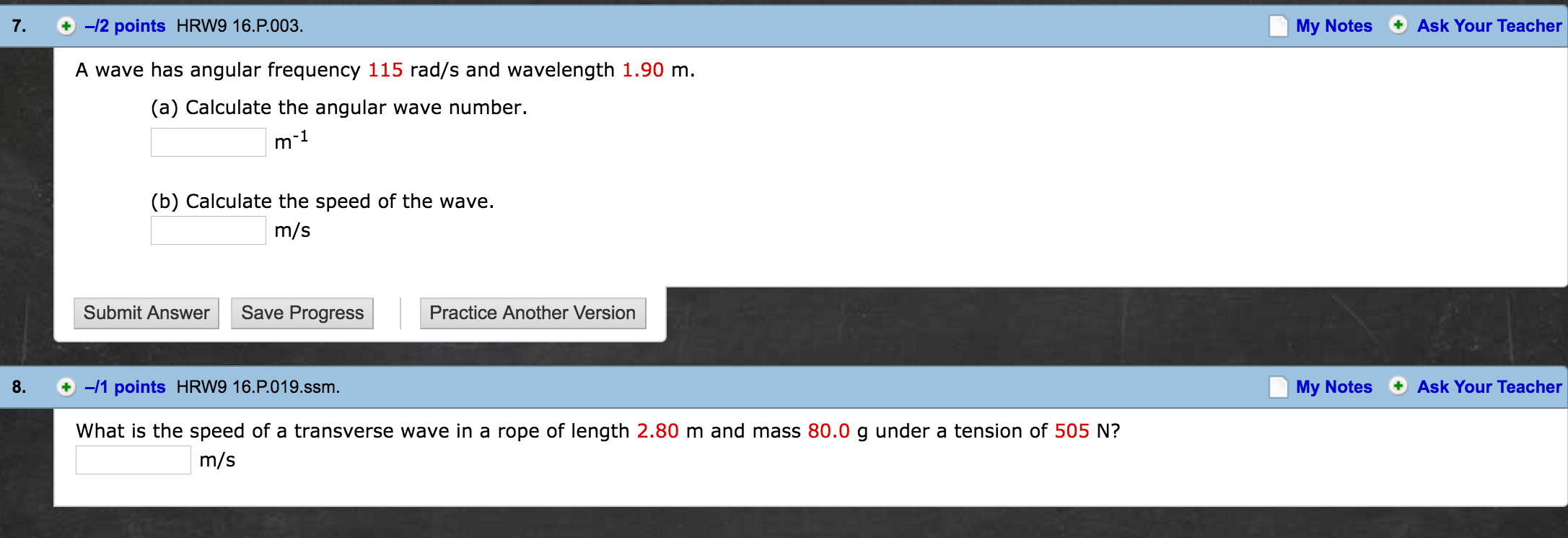 Solved A wave has angular frequency 115 rad/s and wavelength | Chegg.com