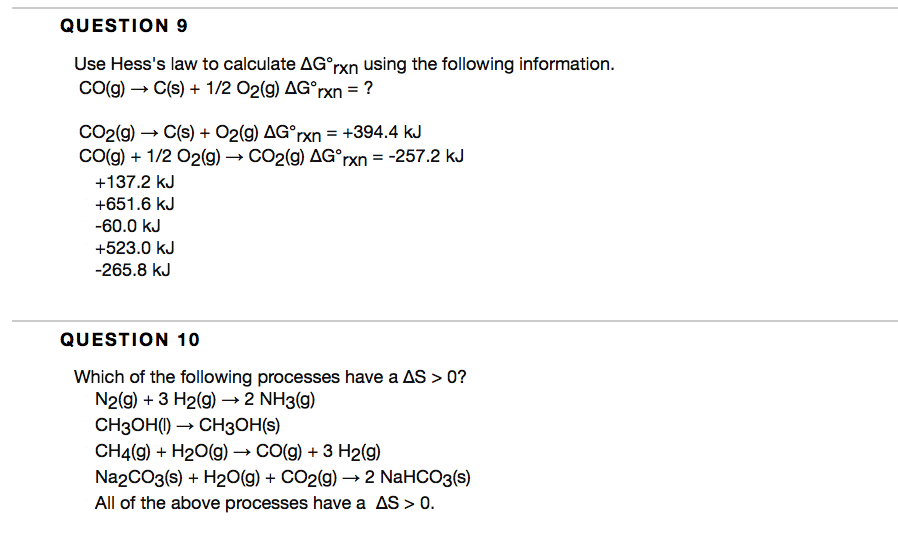 Solved Use Hess's law to calculate deltaG degree_rxn using | Chegg.com