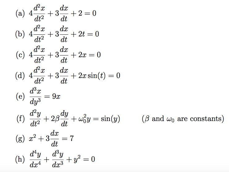 Solved For each of the following ordinary differential | Chegg.com