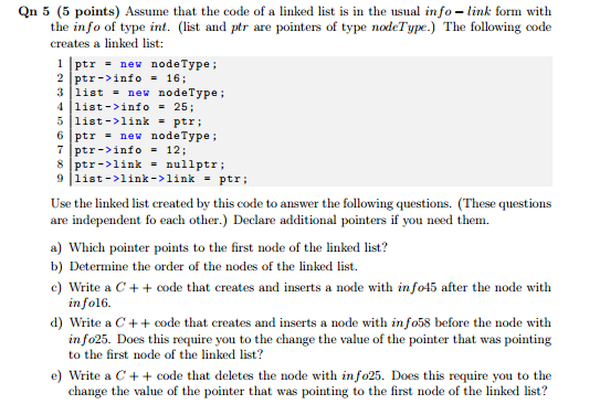 Solved Assume that the code of a linked list is in the usual | Chegg.com