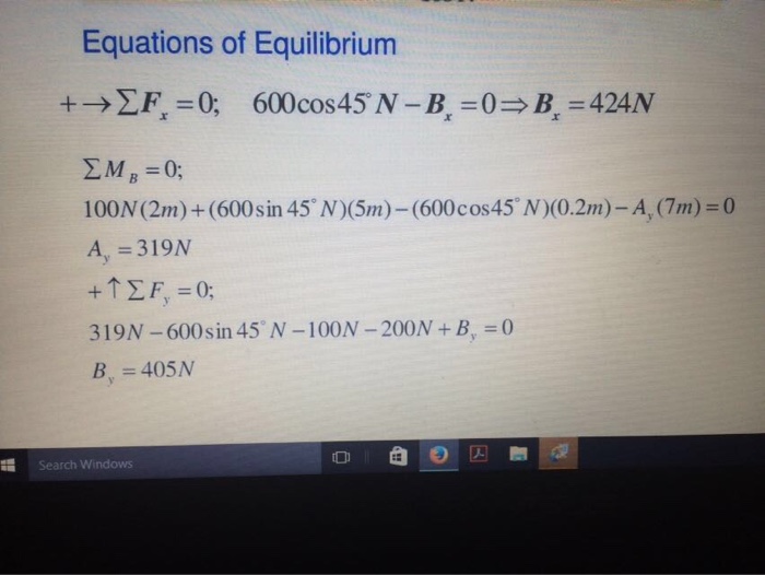 Equations of Equilibrium + rightarrow sigma F_x = 0; | Chegg.com
