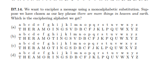 Solved B7.14. We want to encipher a message using a | Chegg.com