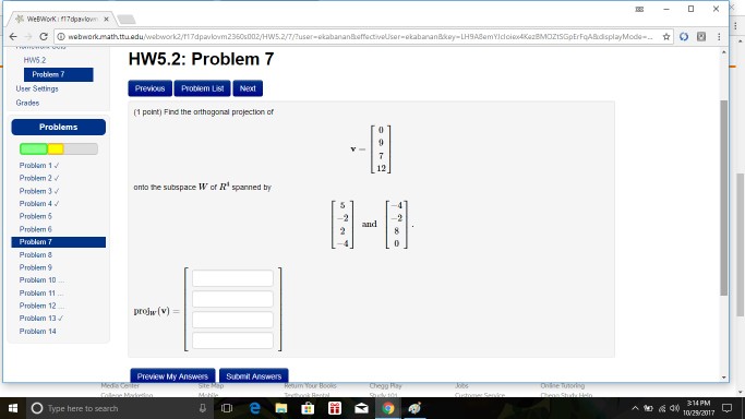 Solved HW5 2 HW5.2: Problem 7 User Settings Previous Probiem | Chegg.com