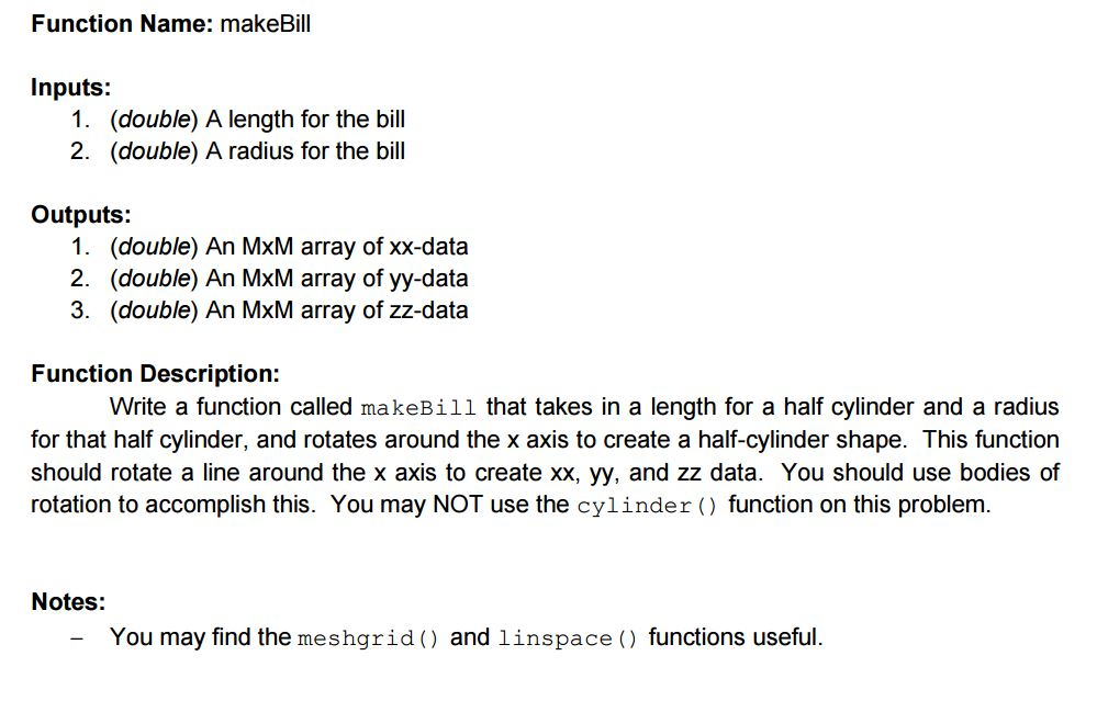 Inputs: (double) A radius for the cap (double) A | Chegg.com