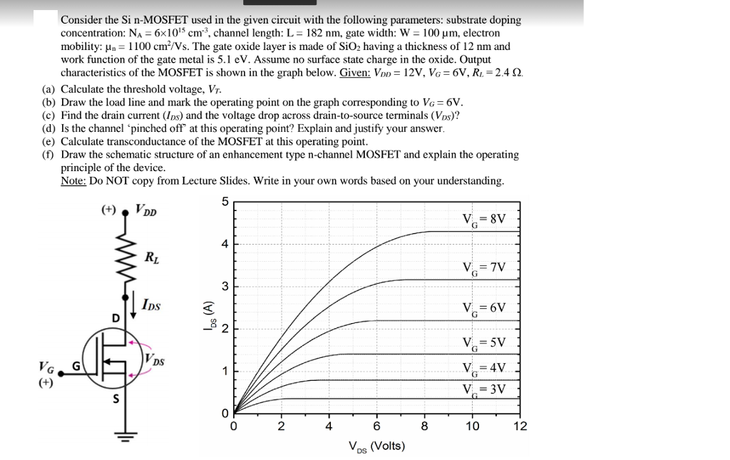 Solved Consider the Si n-MOSFET used in the given circuit | Chegg.com