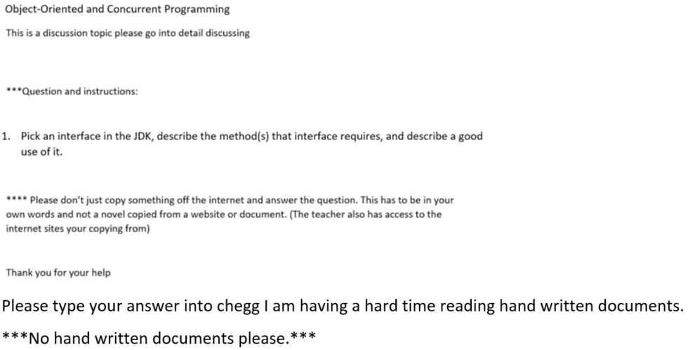 Solved Pick An Interface In The Jdk Describe The Methods 