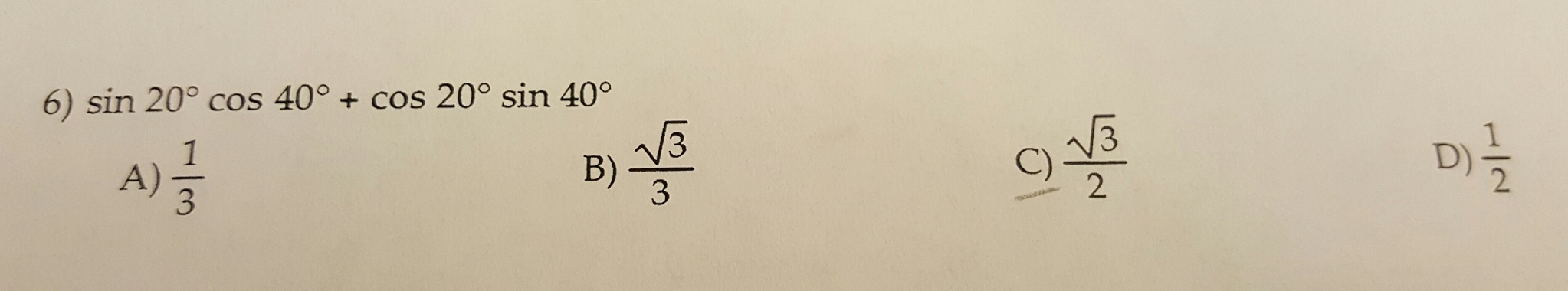 Solved sin 20^degree cos 40^degree + 20^degree sin 40^degree | Chegg.com