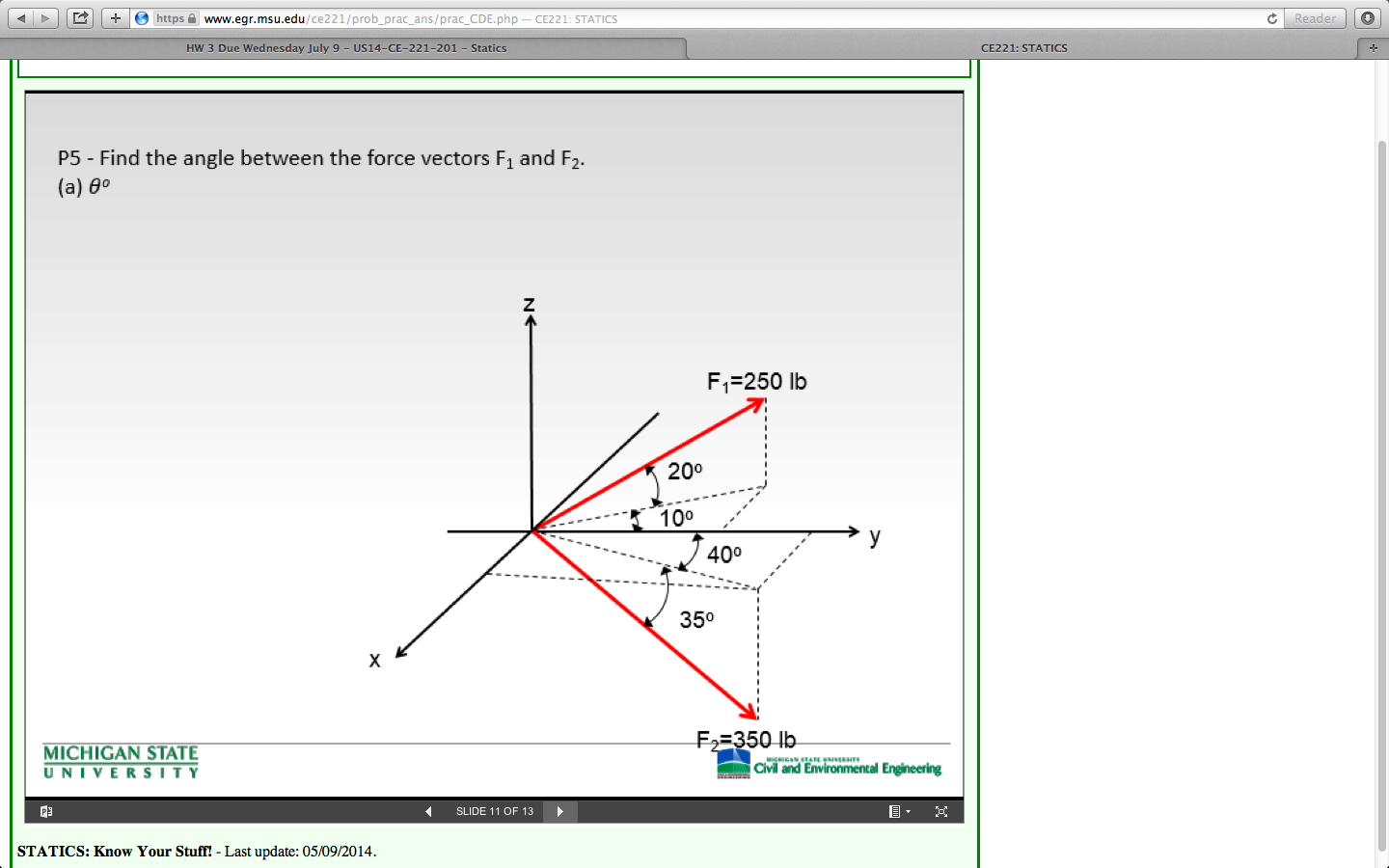 Solved Find the angle between the force vectors F1 and | Chegg.com