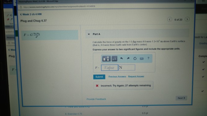 Solved 915AS Week 2 ch 4 HW Plug and Chug 4.37 6 of 20 Part | Chegg.com