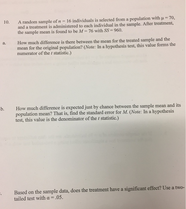 Solved A random sample of n = 16 individuals is selected | Chegg.com