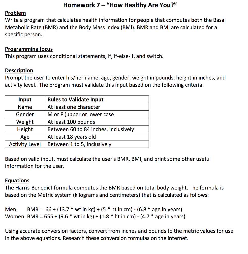 Solved Homework 7 How Healthy Are You Problenm Write A 
