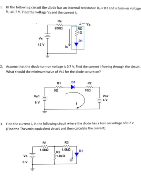 Solved 1. In the following circuit the diode has an internal | Chegg.com