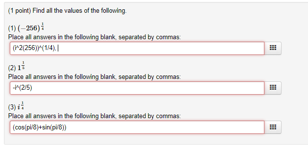 Solved 1 point) Find all the values of the following (1) | Chegg.com