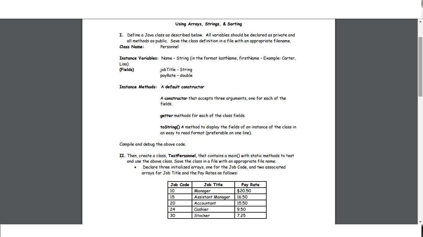 Solved Using Arrays Strings And Sorti I Define A Java Class 3501