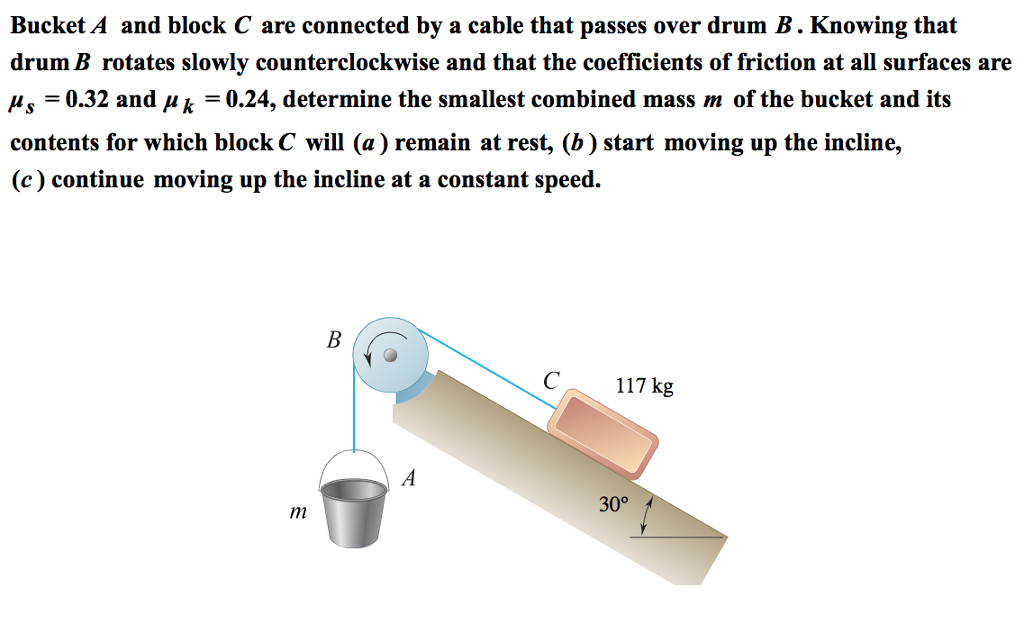 Solved Bucket A and block C are connected by a cable that | Chegg.com