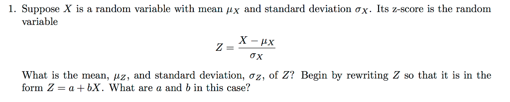 Solved 1. Suppose X is a random variable with mean x and | Chegg.com