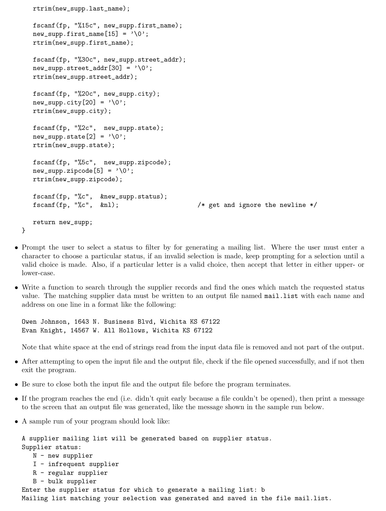 File I/O and Structures: Write a C program, and save | Chegg.com