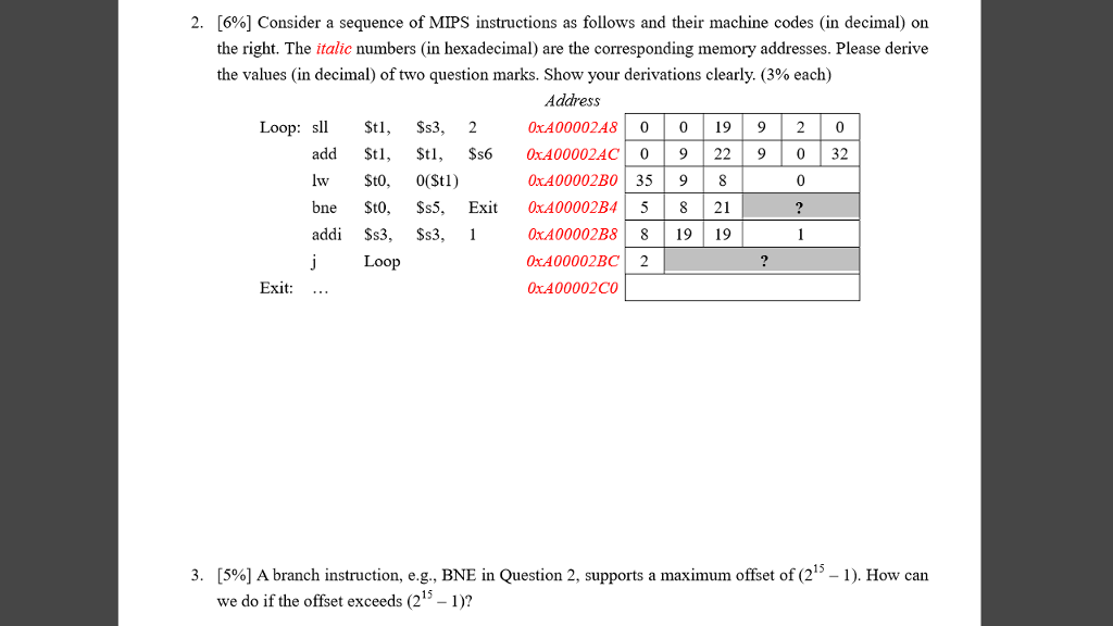 Consider a sequence of MIPS instructions as follows | Chegg.com